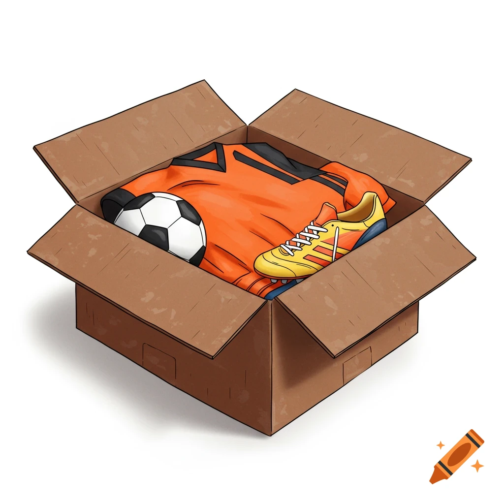 Soccer kit in a box (jersey and soccer ball) on Craiyon