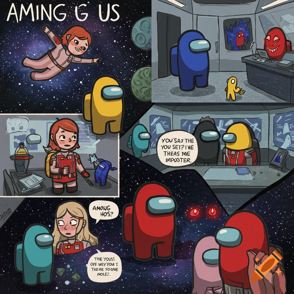 Among Us crewmates searching for the imposter on Craiyon