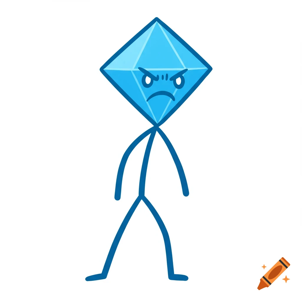 Azure stick figure with diamond head and cartoony angry face on Craiyon
