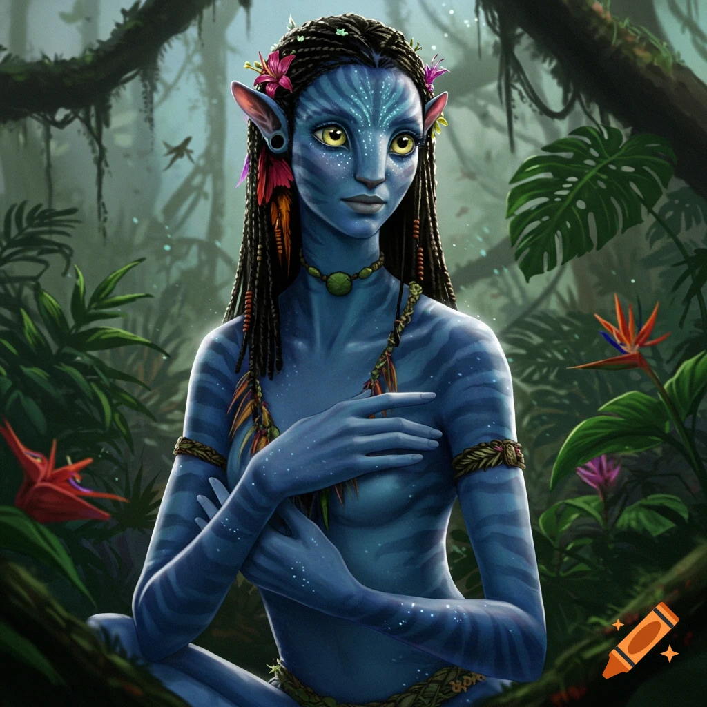 Image of a female Na'vi character from Avatar in a lush jungle setting ...