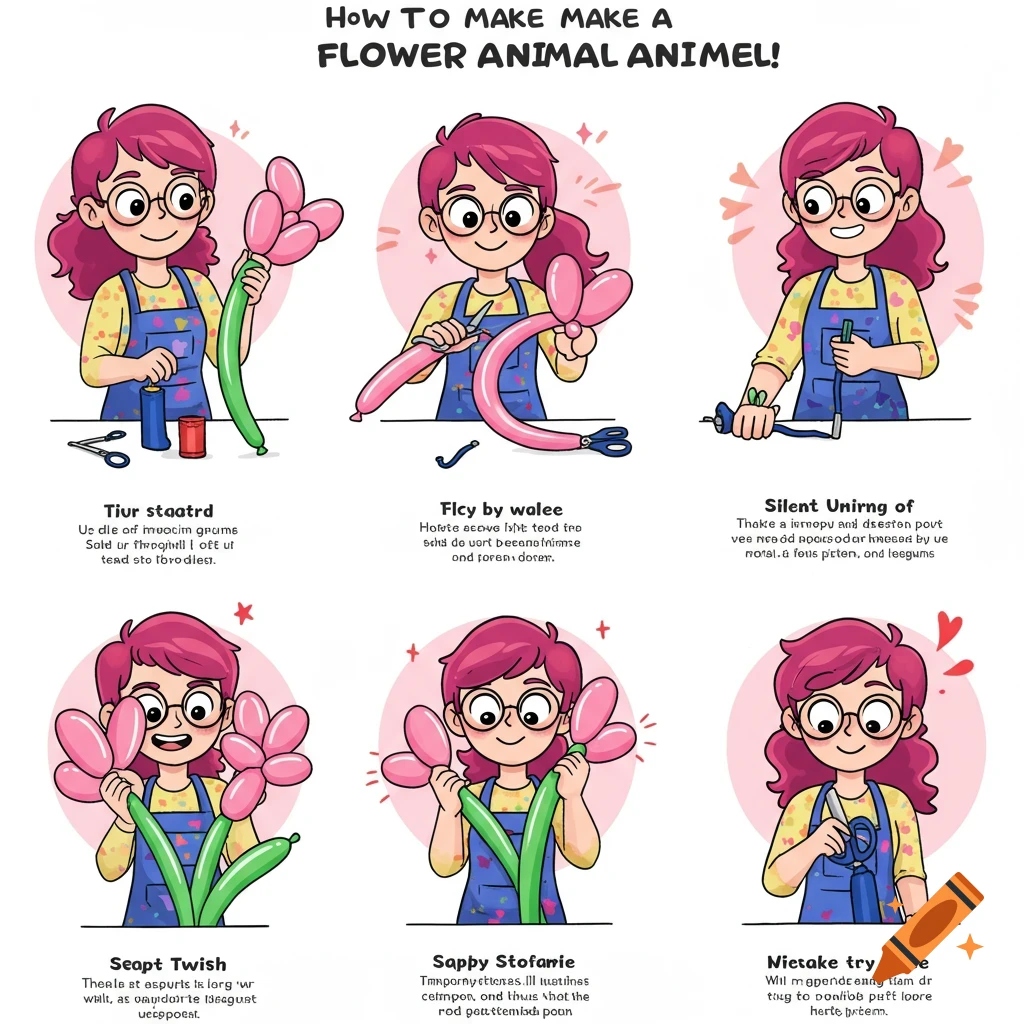 Step-by-step illustration: how to make a flower balloon animal on Craiyon