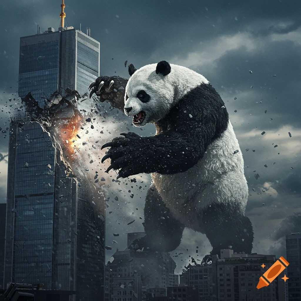 Panda Kaiju destroying a tower on Craiyon