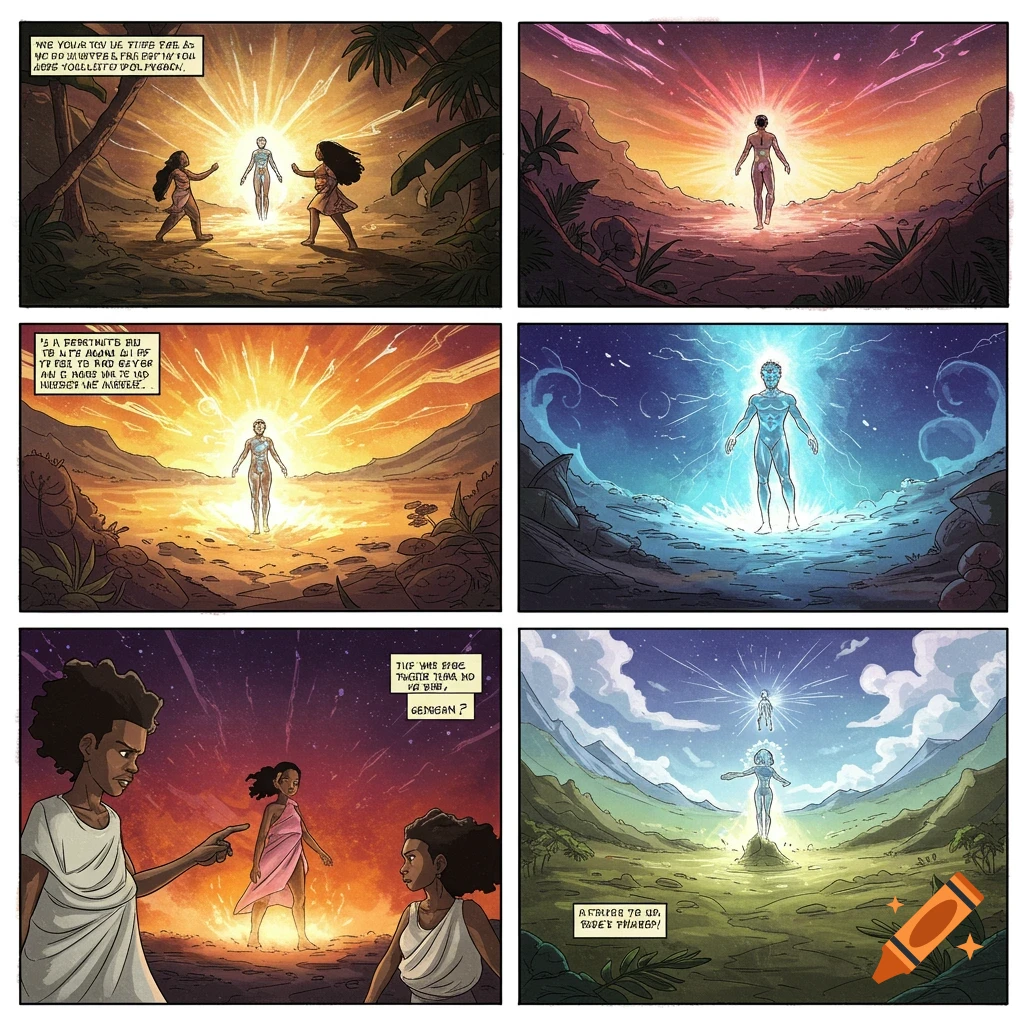 Comic storyboard of Genesis Chapter 1 in Boondocks meets Moana style ...