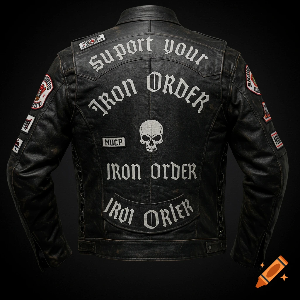 Motorcycle club Iron Order logo shirt design with text and emblem. on ...