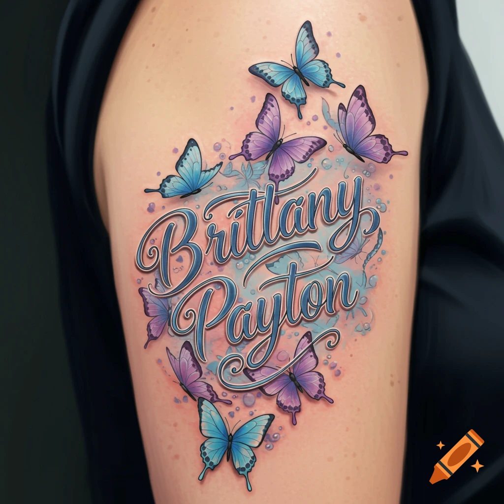 Memorial tattoo with butterflies and the names Brittany Payton on Craiyon