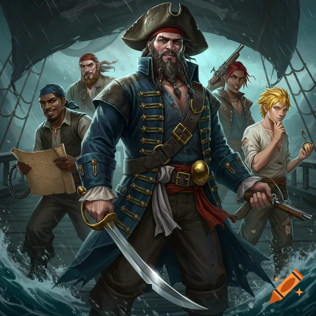 A crew of pirates, many with Down Syndrome, stand proudly on the deck ...