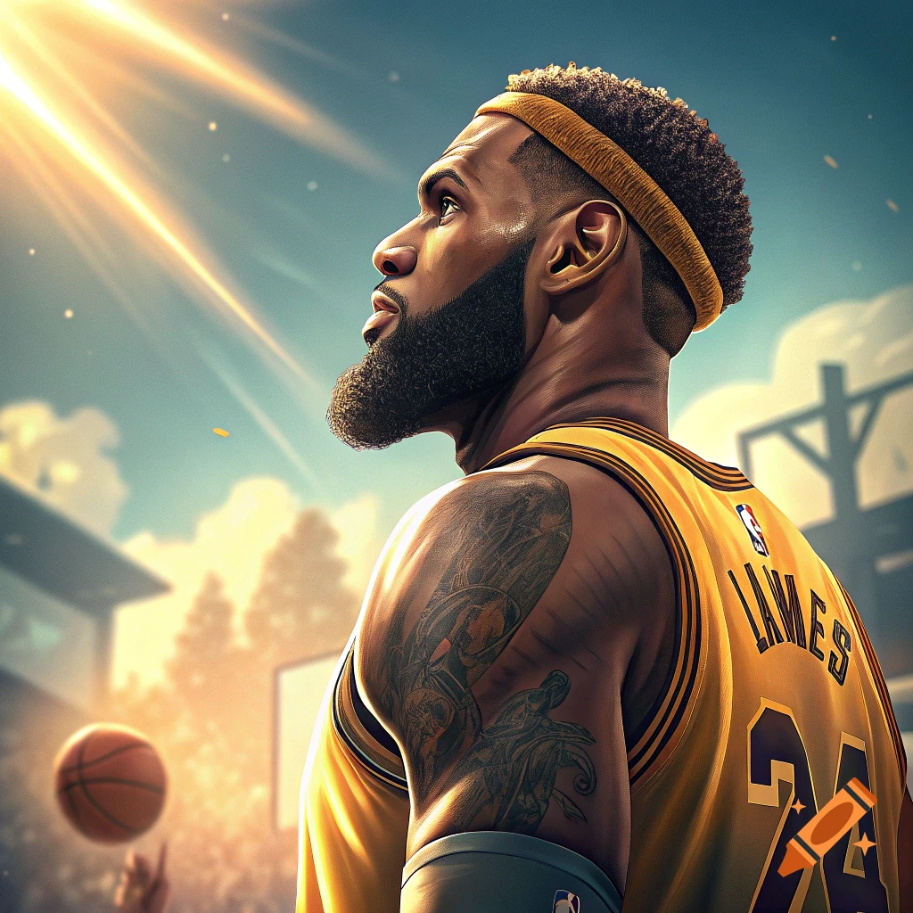 LeBron James with a low taper fade in bright sunlight on Craiyon