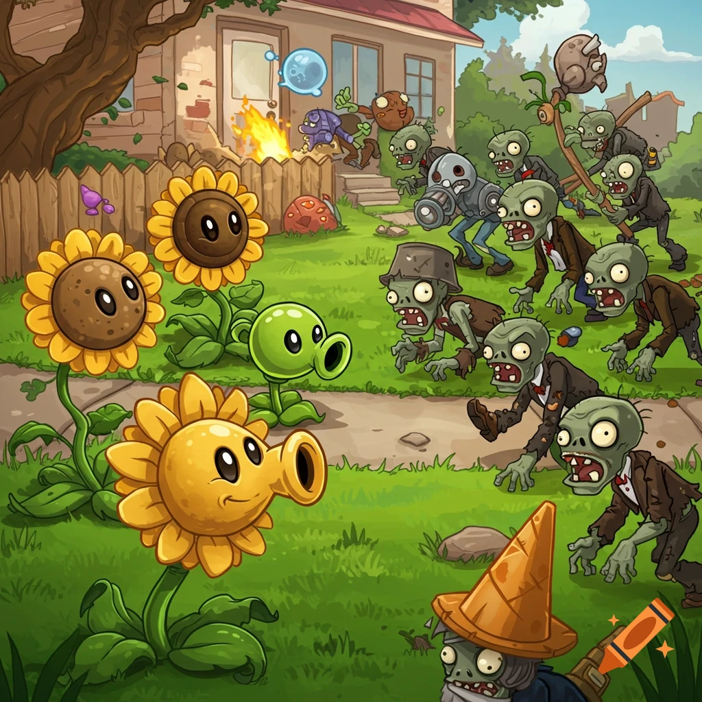Cartoon style image of Plants vs. Zombies characters, plants and ...