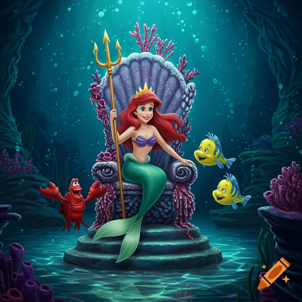 Ariel the Little Mermaid swimming underwater with a scared Scooby Doo ...