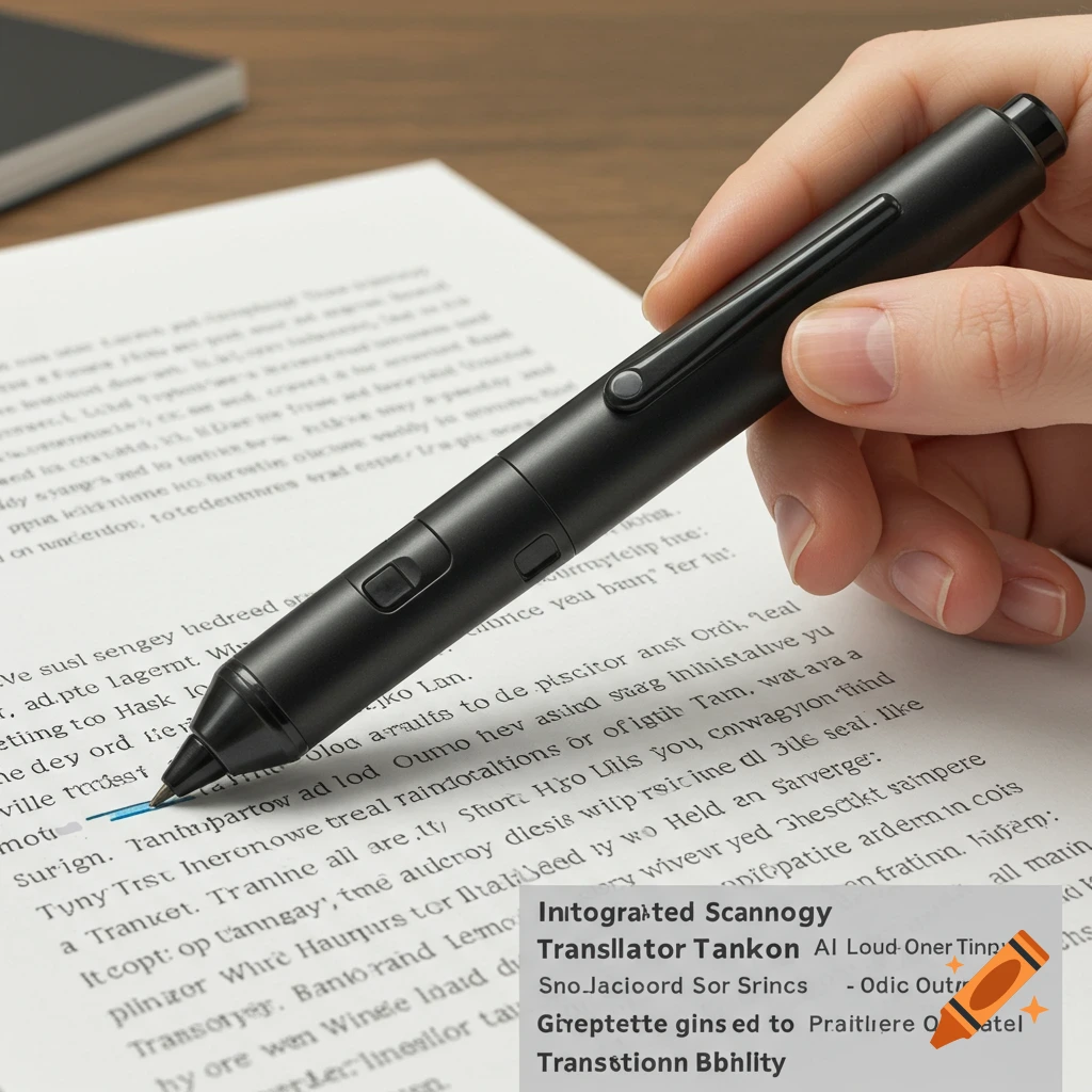 Text scanning and translation pen with screen and audio output on Craiyon