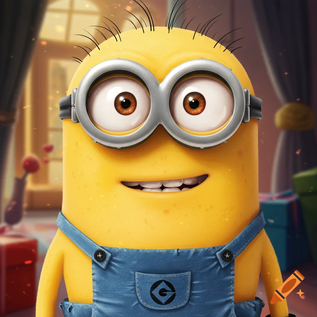 A super hyper realistic image of a Minion wearing goggles and overalls ...