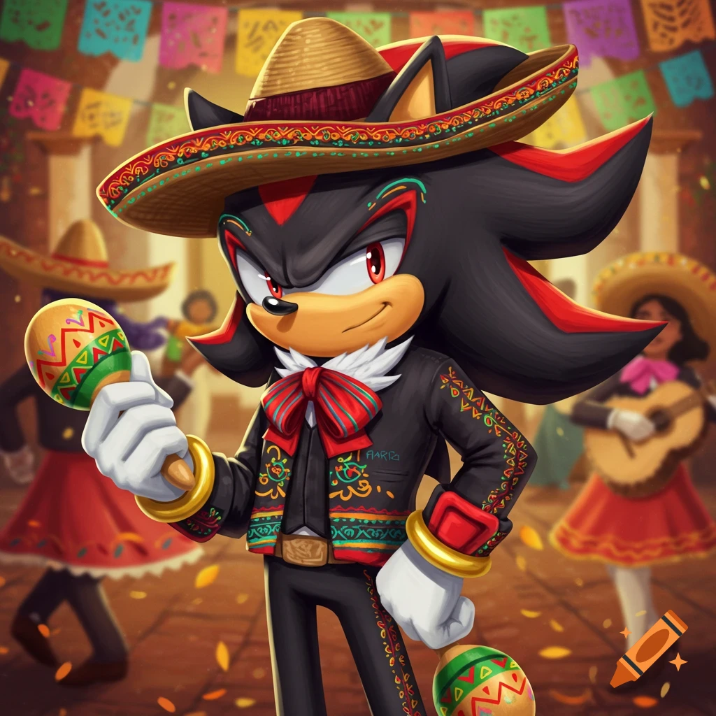 Shadow the Hedgehog wearing a sombrero on Craiyon