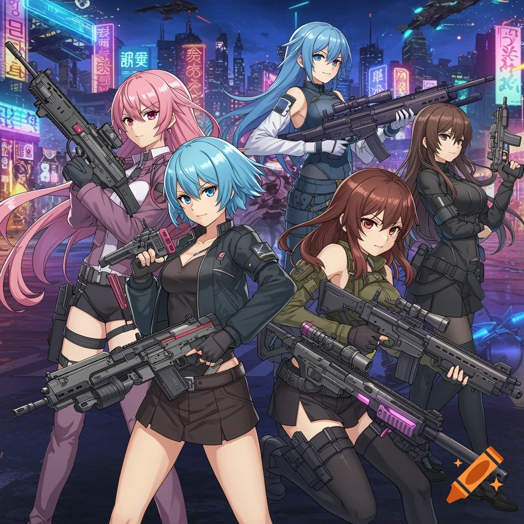 Tomoko from Watamote with shotgun and bayonet in anime style on Craiyon