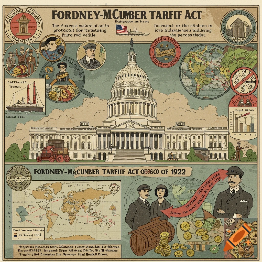 Illustration of the Fordney-McCumber Act of 1922 on Craiyon