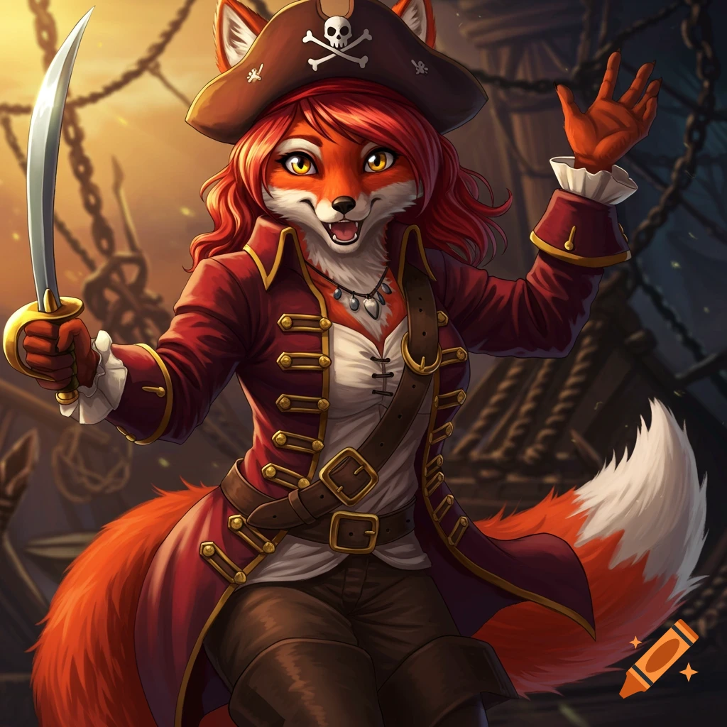 Anthropomorphic red fox pirate anime style on Craiyon