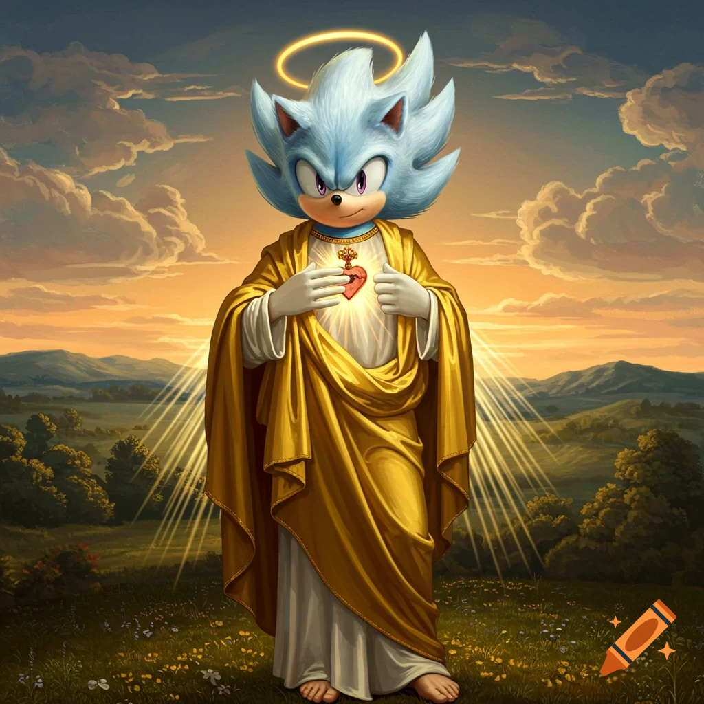 Sonic the Hedgehog in Jesus robes on Craiyon