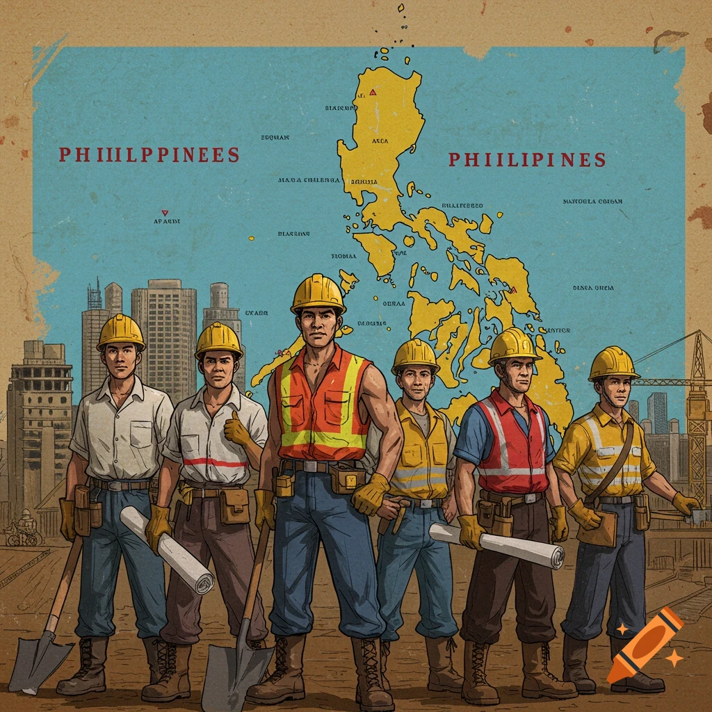 Construction workers with a Philippine map on Craiyon