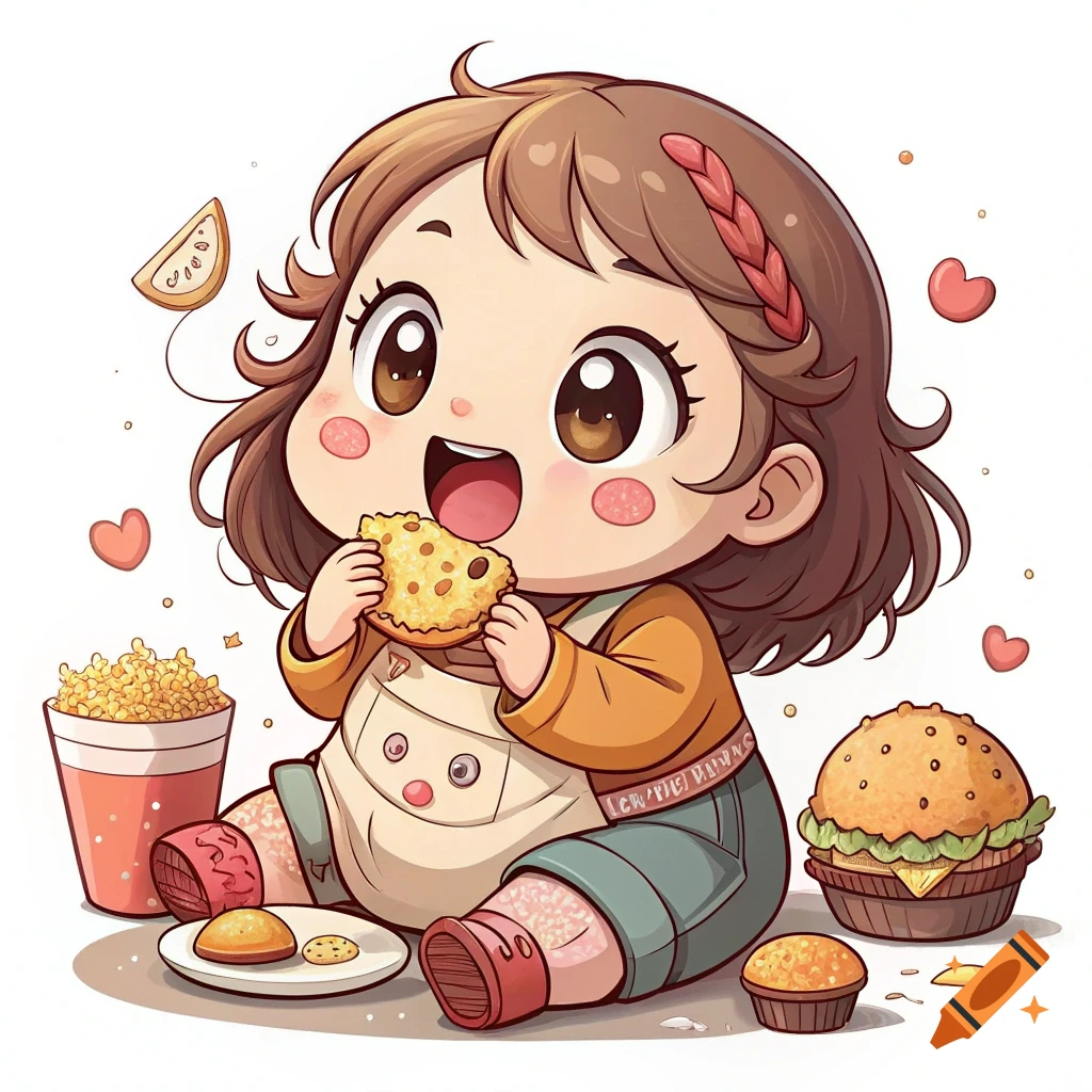 Cute chibi anime illustration of a child eating snacks like a cookie ...