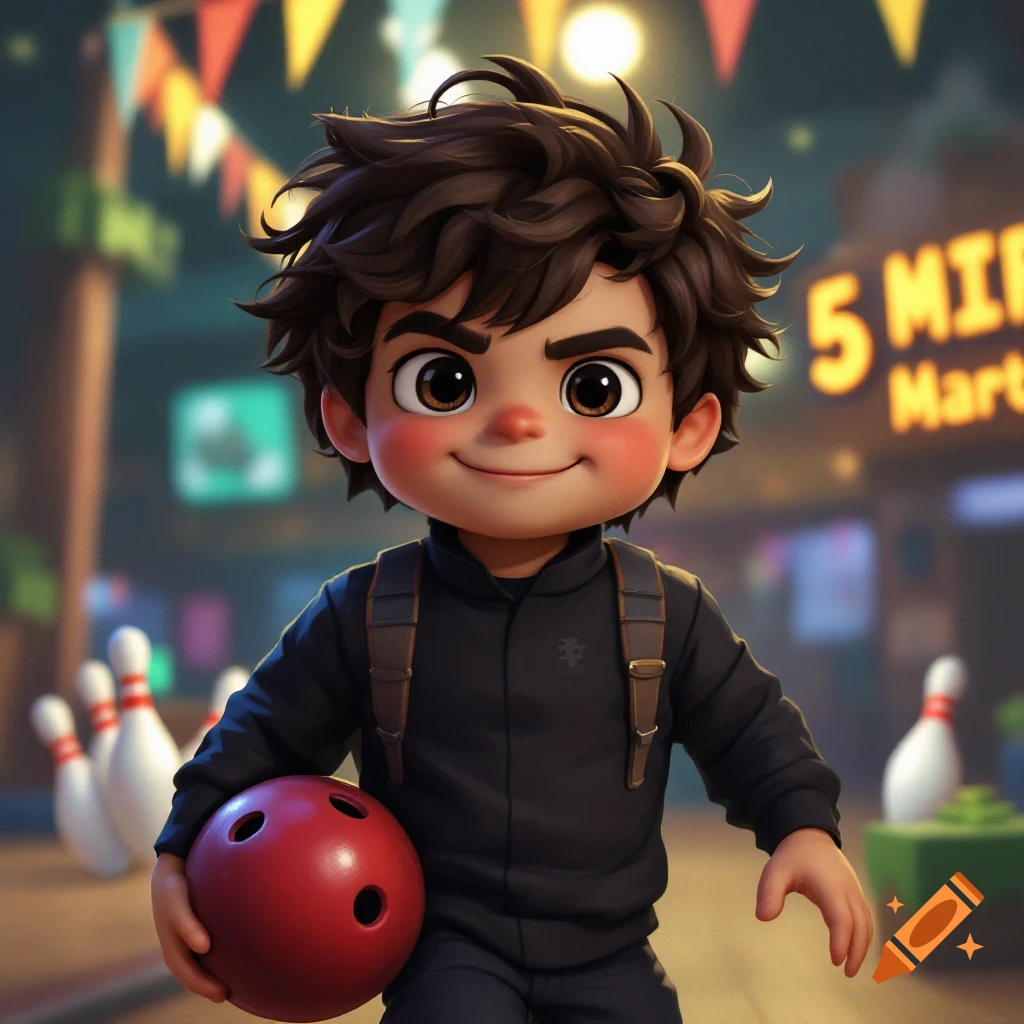 Minecraft and Jack Black themed 5th birthday bowling invitation on Craiyon