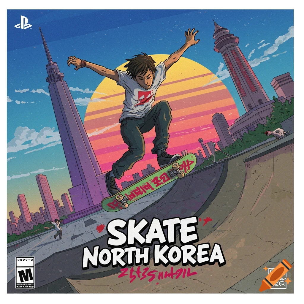 PS4 box art for skateboarding game in North Korea on Craiyon