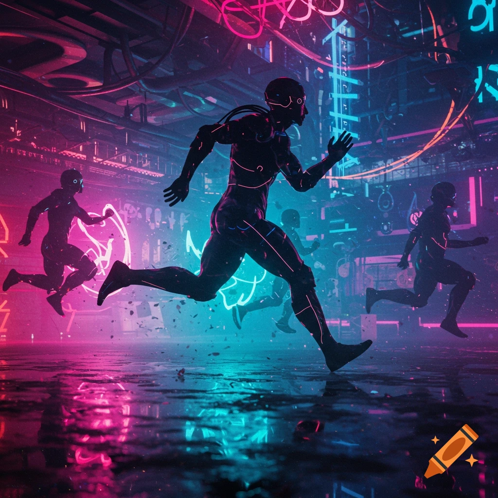 Dark neon cyberpunk abstract athletics concept on Craiyon
