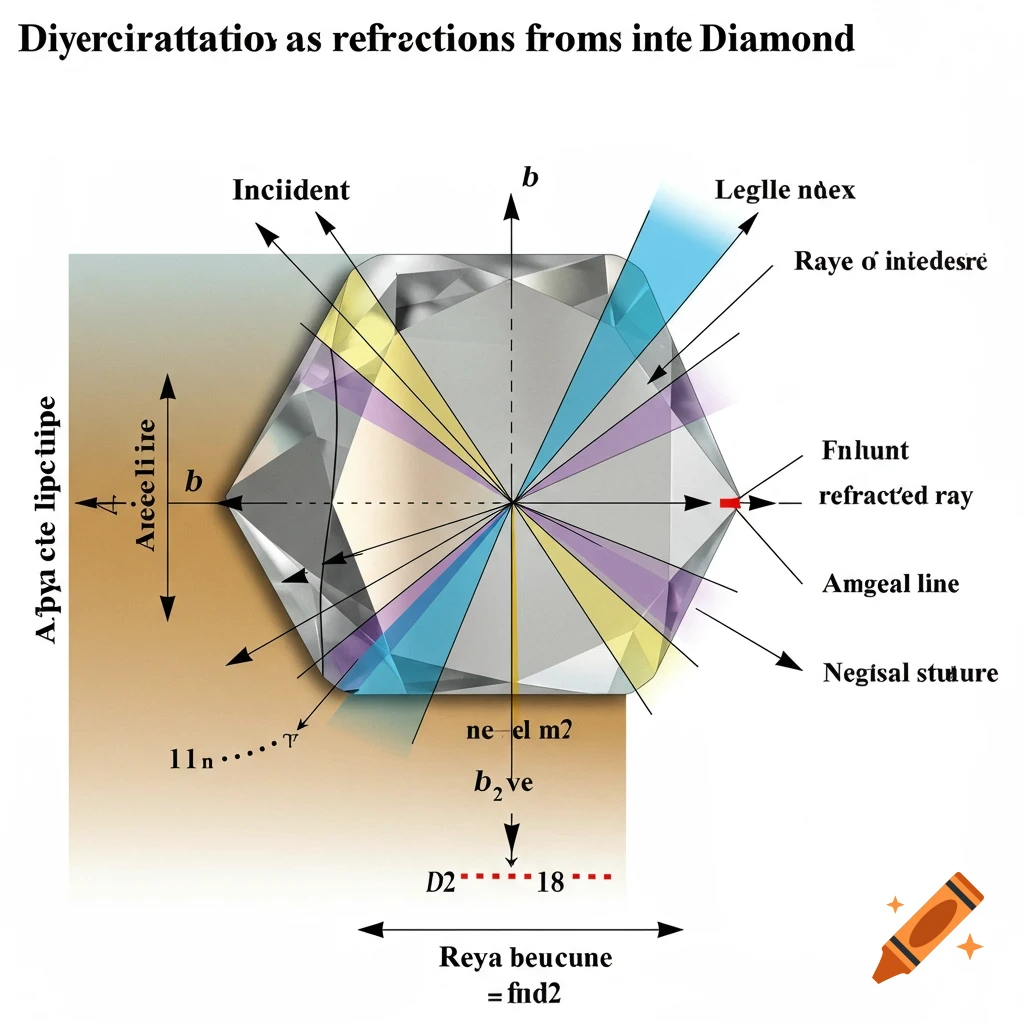 Diagram of light refraction from air to diamond on Craiyon