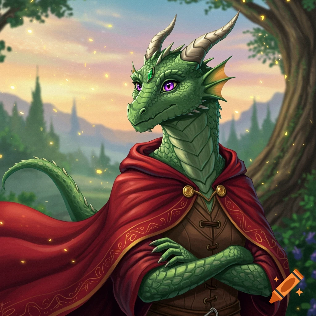 Green dragonborn royal wizard druid girl with purple and gold eyes on ...