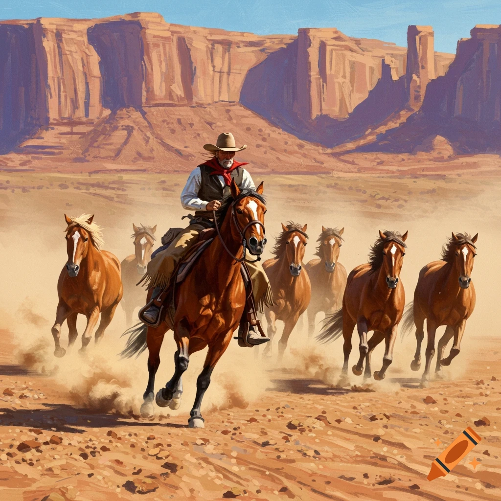 Soldiers battle zombies in Monument Valley at sunset. on Craiyon