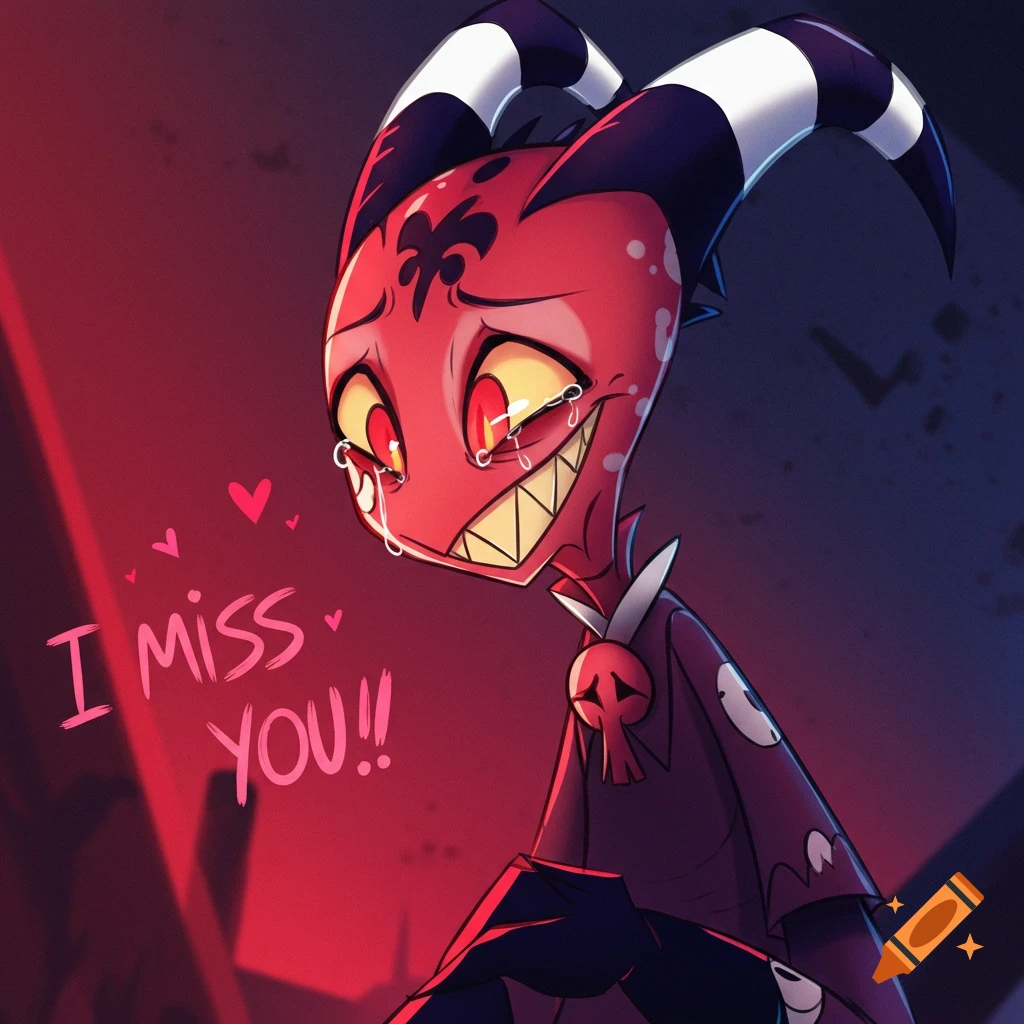 Helluva Boss Blitzo saying I miss you on Craiyon