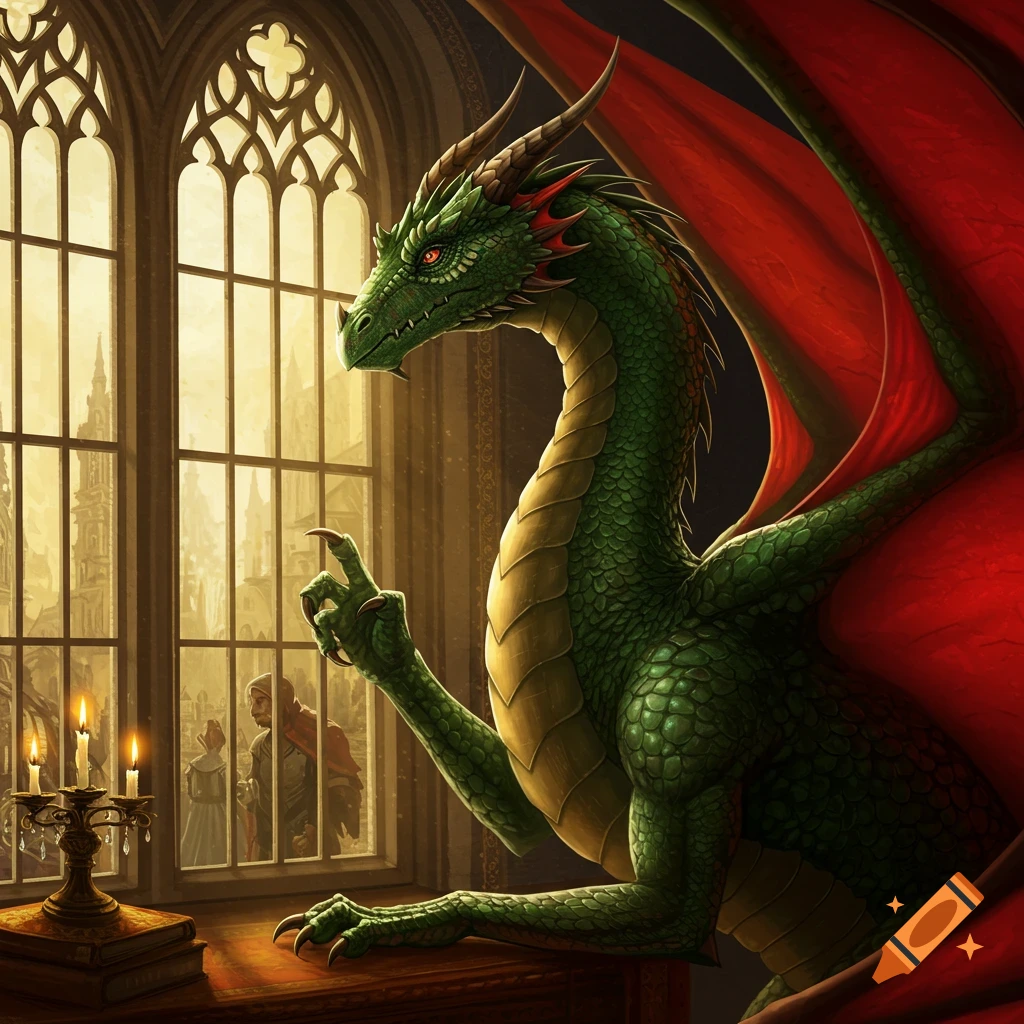 Dragon by a window in Ghibli style on Craiyon
