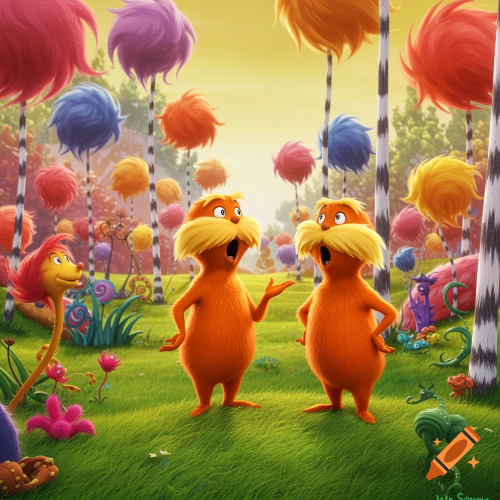 Cartoon crossover of Papa Smurf, a Minion with purple hair holding a ...