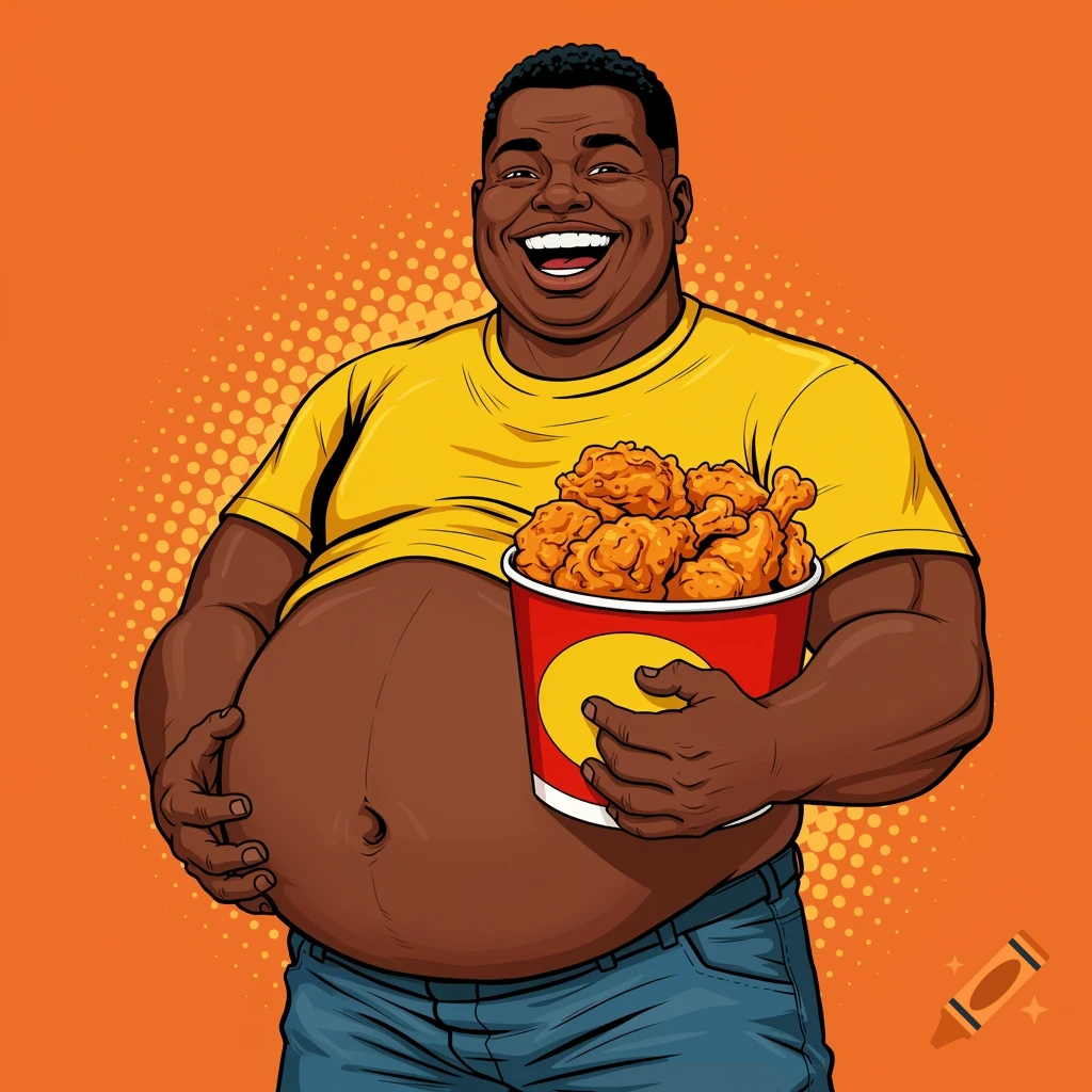 Fat man with a bucket of chicken on Craiyon