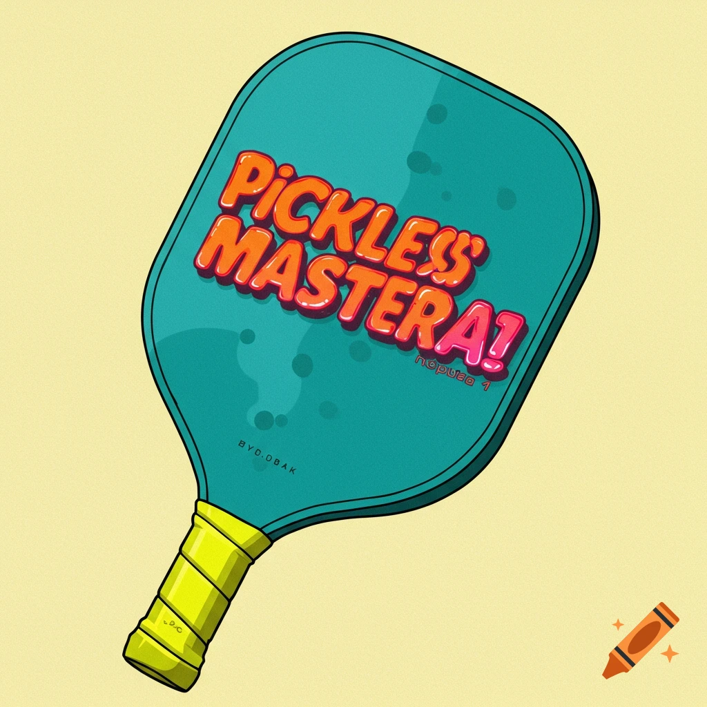 Pickleball paddle with the text PickleMasterAI on Craiyon