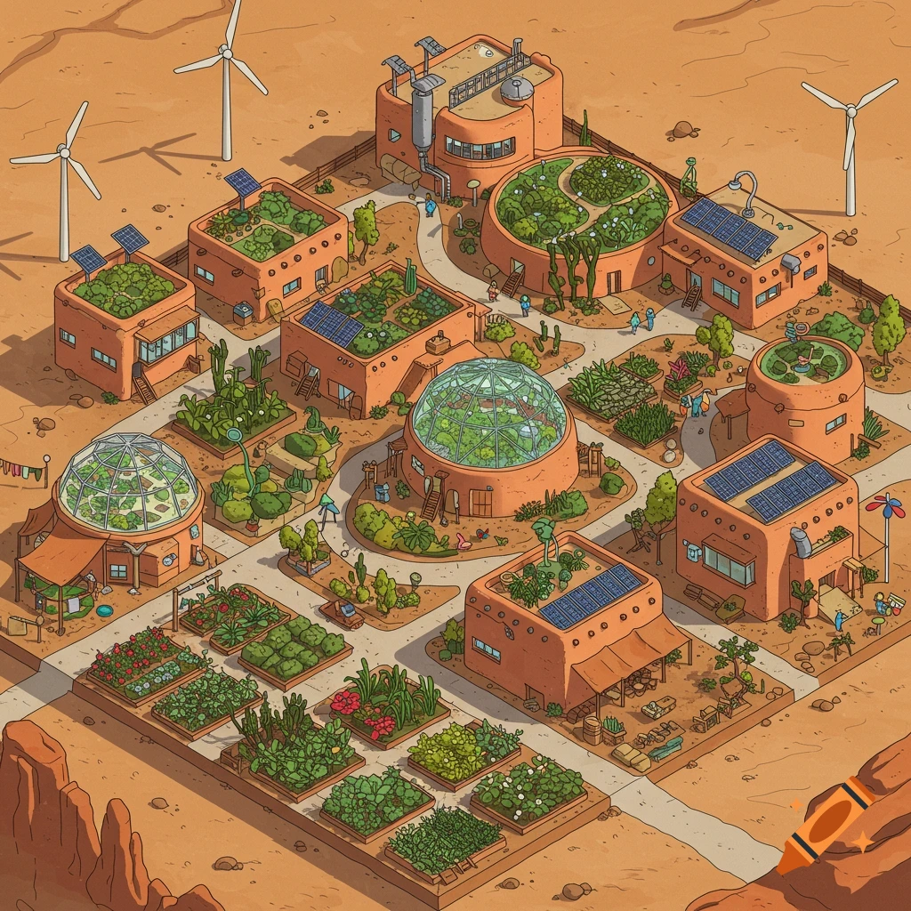 Top-down view of an RPG town in an apocalyptic wasteland style ...