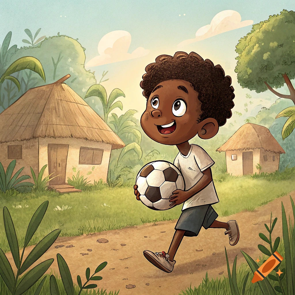 African boy named Youssef with a soccer ball on Craiyon