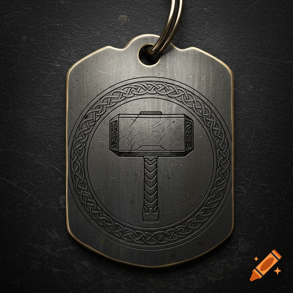 Thor dog tag with Asgard symbols and Mjolnir hammer vector graphic on ...