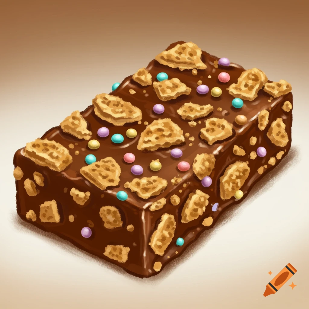 Candy bar with cookie bits and popping candy on Craiyon