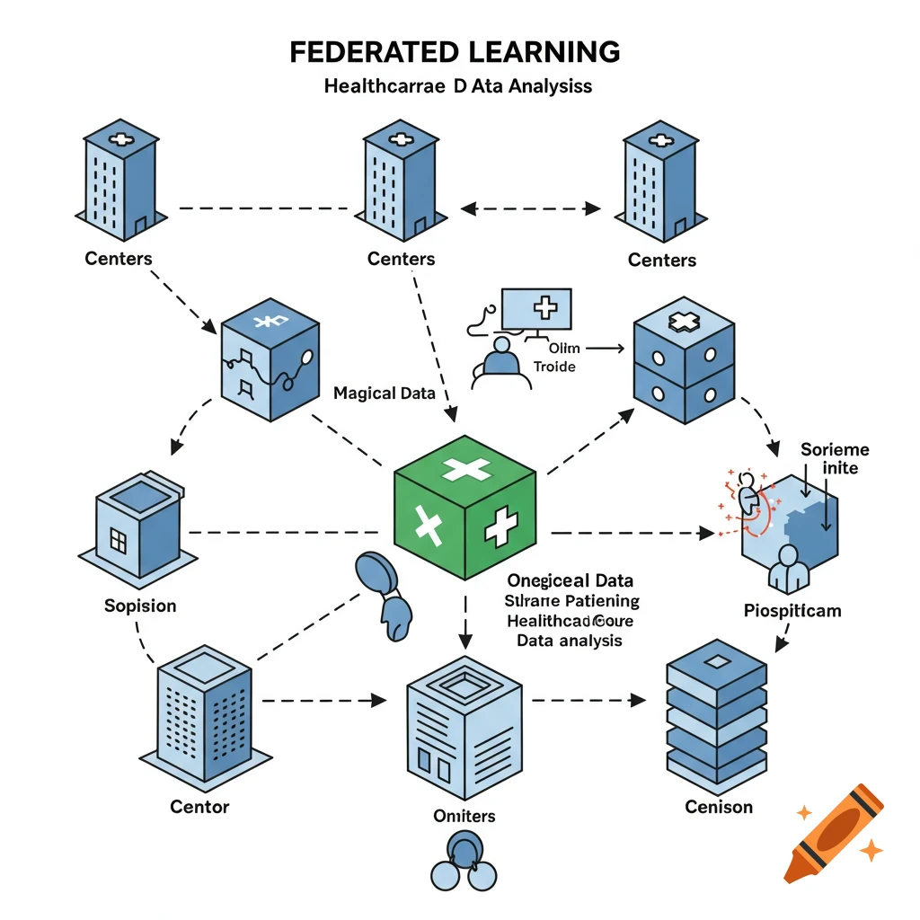 Technical schematic showing data processing steps with analytics dashboard output on Craiyon