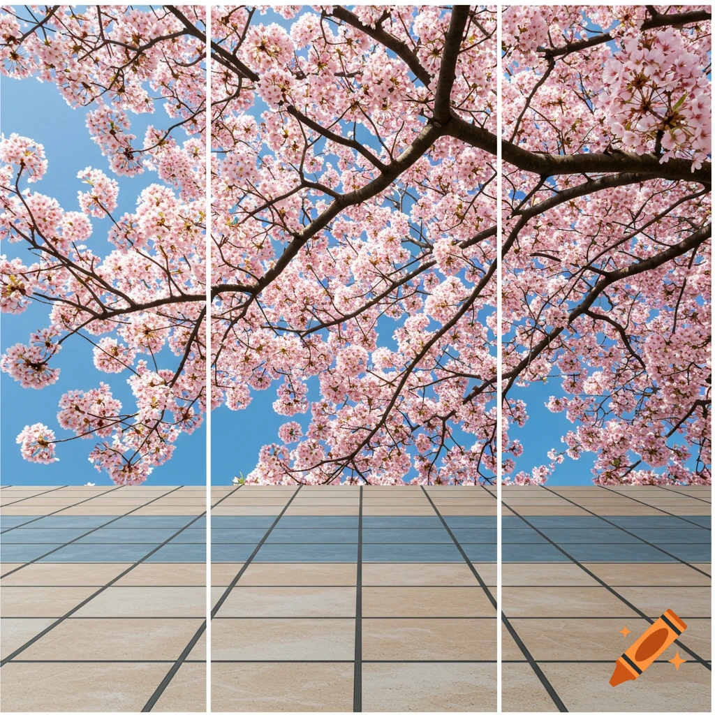 Modern business logo with tile grid and cherry blossom on Craiyon