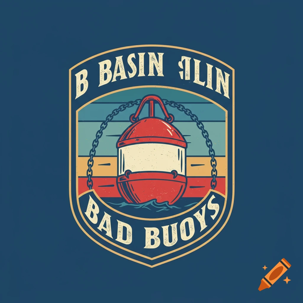 Crest-style logo with 'B Basin Bad Buoys' and 70s style ocean buoy on ...