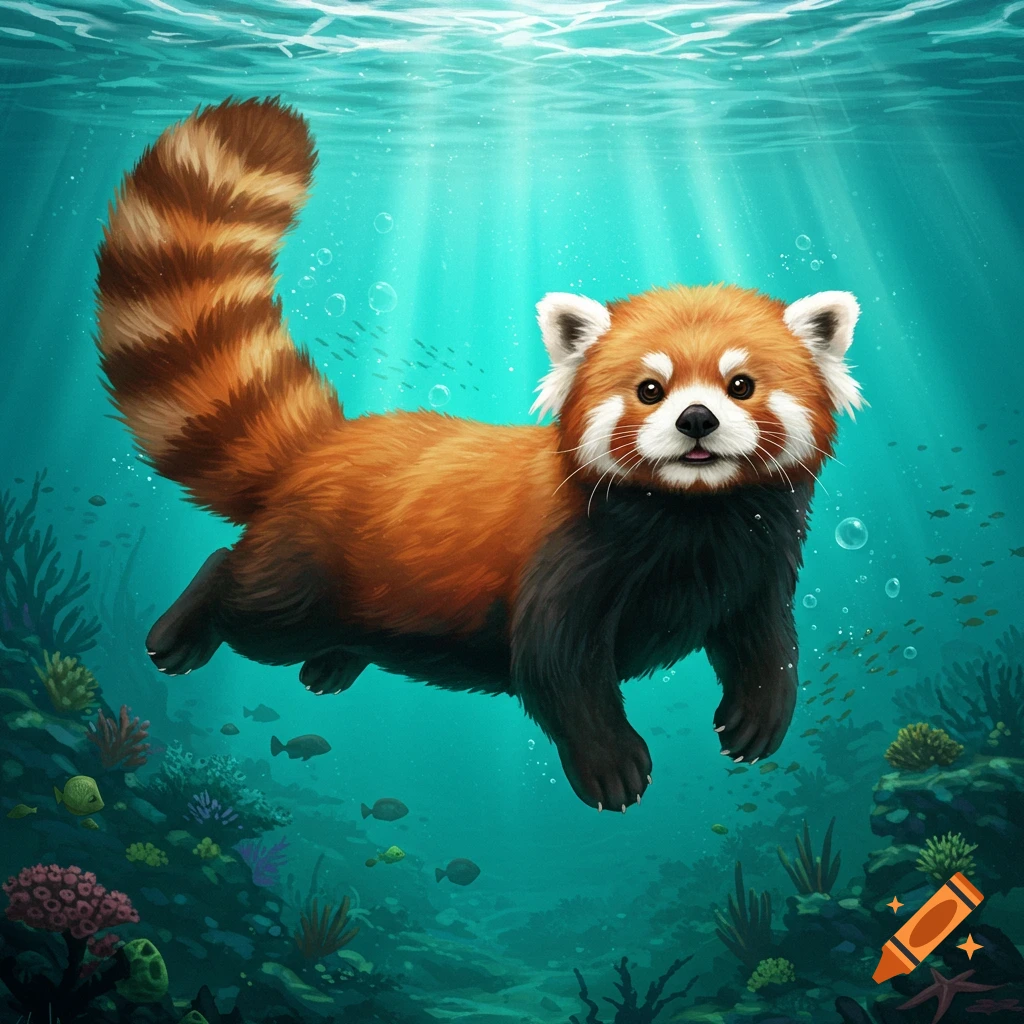 Red panda sea otter hybrid swimming in water on Craiyon