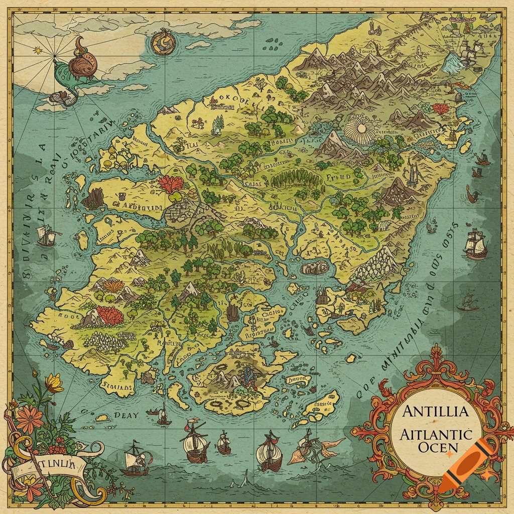 Illustrated map of Thesa from the Demon Cycle books on Craiyon