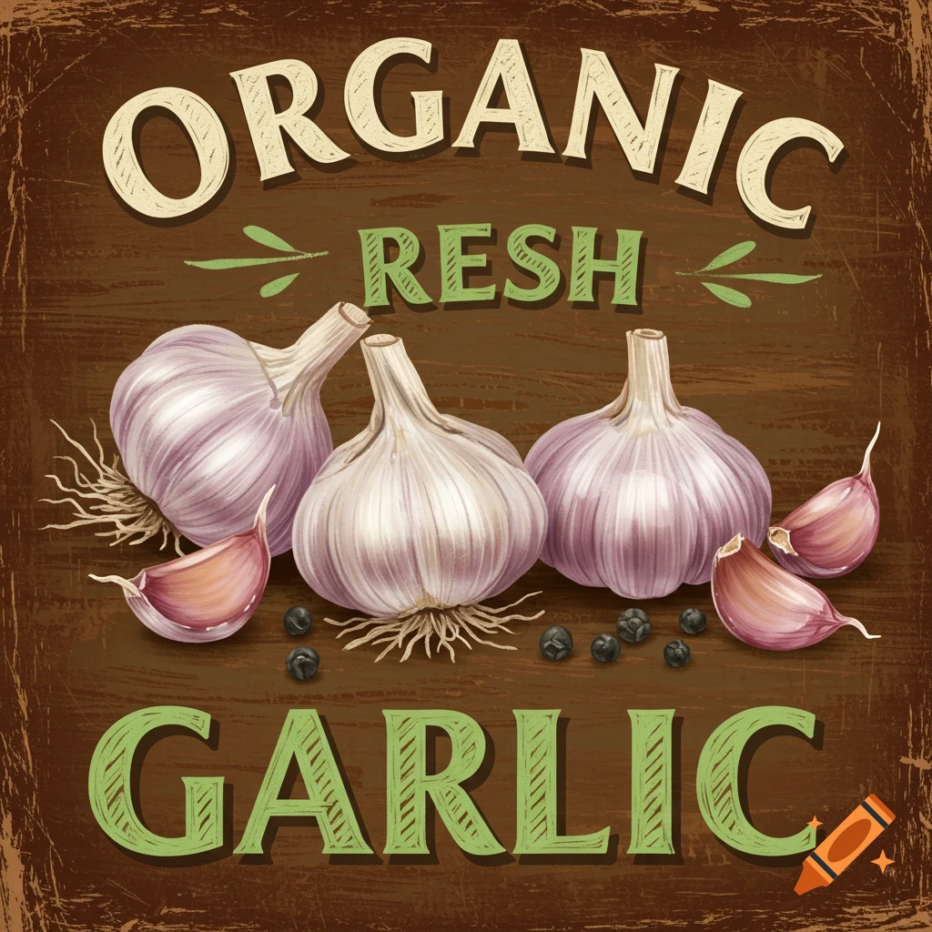 Organic and Fresh sign with garlic images for a farmers market booth on ...