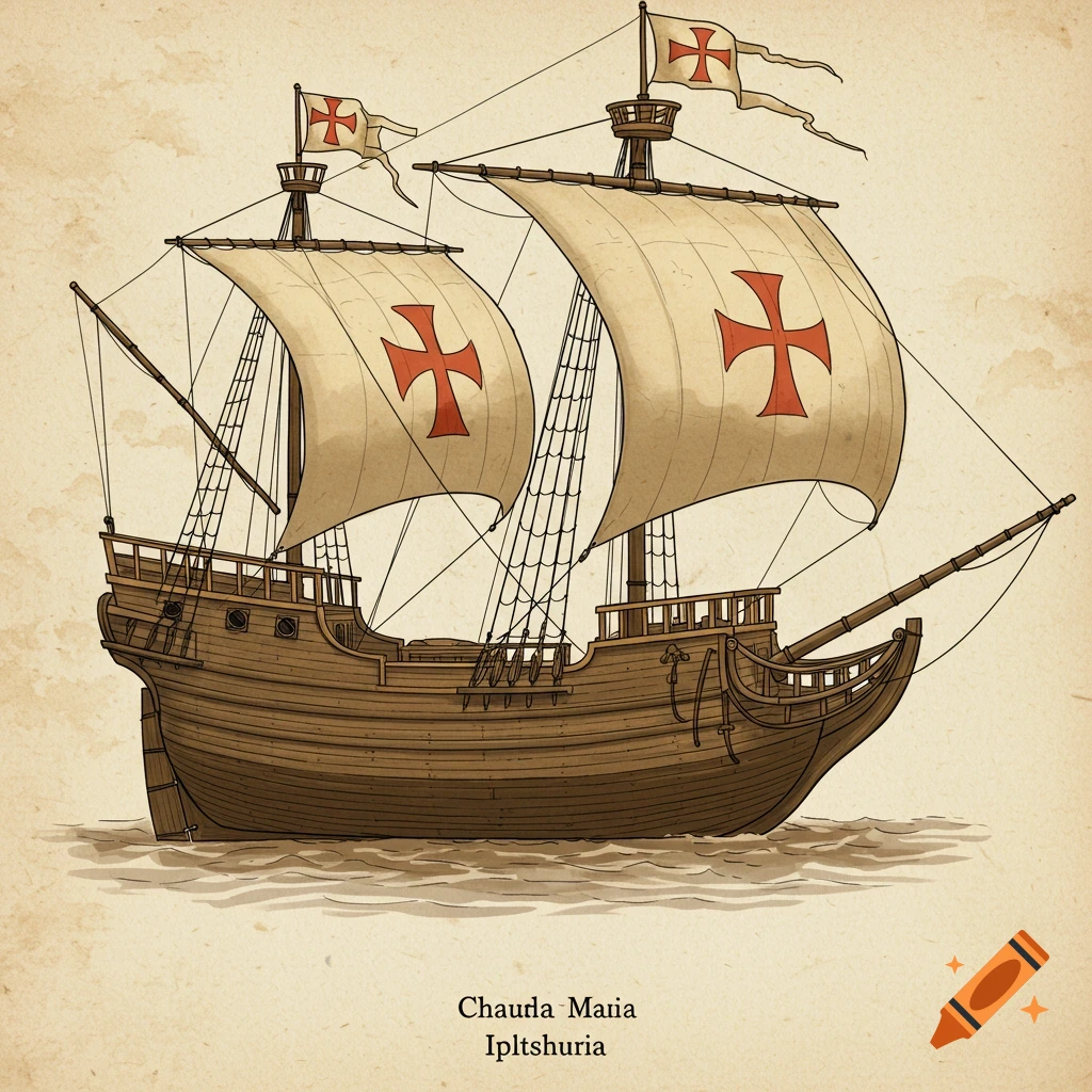 Christopher Columbus's ship sketched in 1500s style on Craiyon