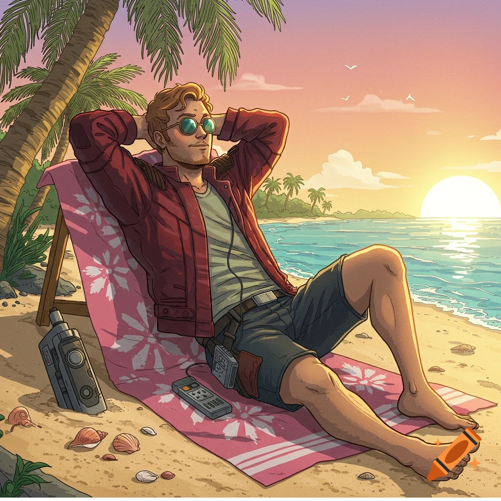 Peter Quill at the beach on Craiyon