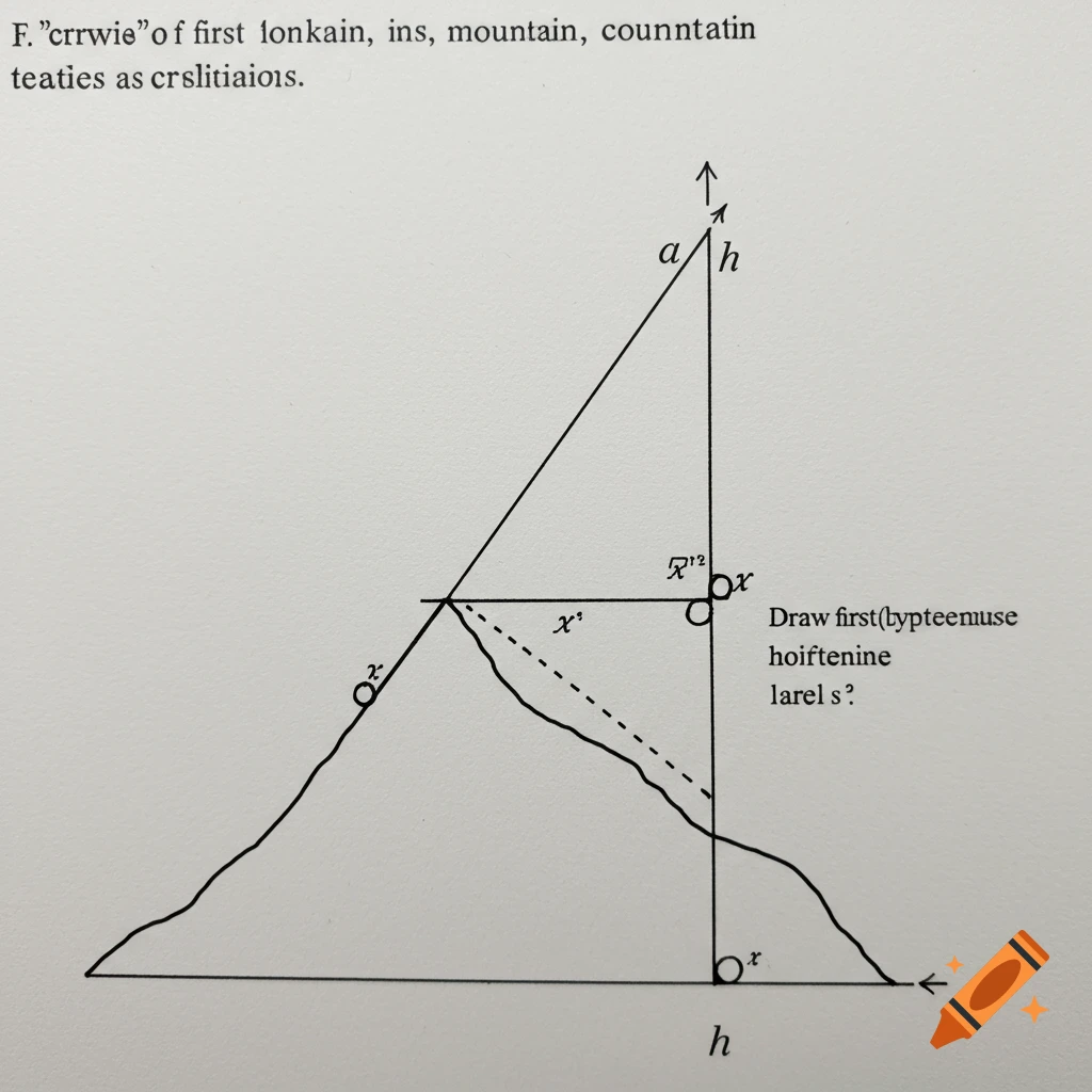 Diagram showing mountain height calculation with angles of elevation on ...