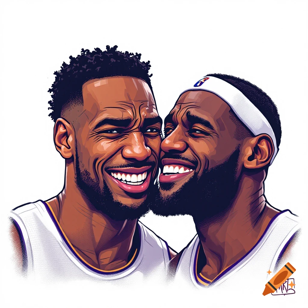 Tyrese Haliburton crying next to LeBron James laughing on Craiyon