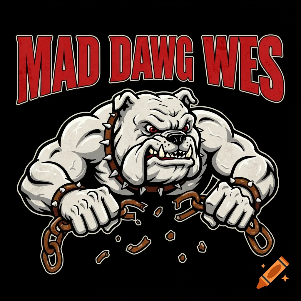 MAD DAWG WES wrestling logo with bulldog breaking chain on Craiyon