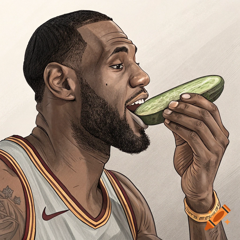 LeBron James eating a cucumber on Craiyon