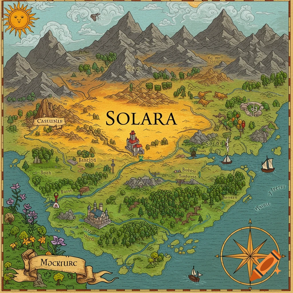 Fictional place Solara on a map on Craiyon